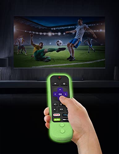 Silicone Remote Case for Roku Ultra 2017/2018(4661) Remote Control Protective Cover for Roku Ultra 4661R with Power Button Remote Anti-Slip Anti-Lost with Hand Strap (Glow in Dark Green)