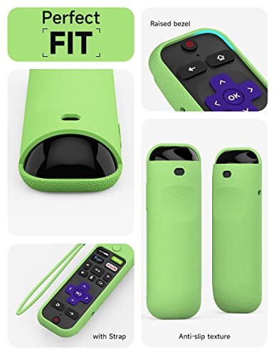 Silicone Remote Case for Roku Ultra 2017/2018(4661) Remote Control Protective Cover for Roku Ultra 4661R with Power Button Remote Anti-Slip Anti-Lost with Hand Strap (Glow in Dark Green)