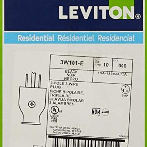 Leviton 3W101-E 2-Pole 3-Wire Grounding Plug, 10-Pack, Black