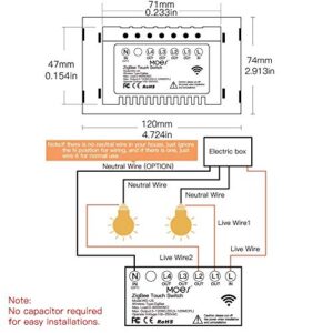 MOES ZigBee Smart Touch Wall Light Switch,Requires Tuya ZigBee Hub,No Neutral Wire/N+L Wiring,No Capacitor,Smart Life Tuya 2/3 Way Remote Control, Work with Alexa Google Home, 2MQTT,1 Gang White