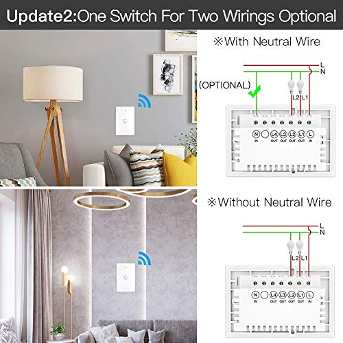 MOES ZigBee Smart Touch Wall Light Switch,Requires Tuya ZigBee Hub,No Neutral Wire/N+L Wiring,No Capacitor,Smart Life Tuya 2/3 Way Remote Control, Work with Alexa Google Home, 2MQTT,1 Gang White