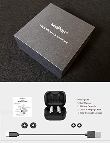 MAPAN True Wireless Earbuds Sports Heavy Bass Bluetooth Earphones, Noise Cancelling 32 Hrs TWS Headphones, Waterproof Hi-Fi Stereo in-Ear Earbud Sport Earbuds with Microphone for iPhones and Android