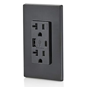 Leviton T5833-E 20-Amp Type-C USB Charger/Tamper Resistant Receptacle, Black