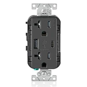 leviton t5833-e 20-amp type-c usb charger/tamper resistant receptacle, black