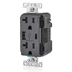 Leviton T5833-E 20-Amp Type-C USB Charger/Tamper Resistant Receptacle, Black