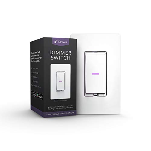 iDevices Dimmer Switch - Wi-Fi enabled smart dimmer switch; Works with Alexa, Siri, & the Google Assistant; Single pole, 3- & 4-way , White - IDEV0009