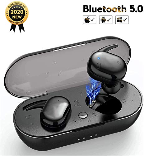 GAOMU IPX6 Waterproof Bluetooth Earbuds, True Wireless Earbuds, 20H Cyclic Playtime Headphones with Charging Case and mic for Android, in-Ear Stereo Earphones Headset for Sport Black