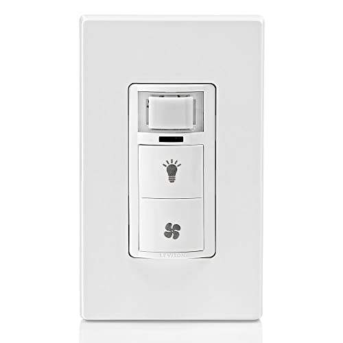 Leviton DHD05-1LW Dual Combination Humidity Sensor with Separate Light Switch, automate bathroom exhaust fan, air circulation, moisture control, ¼ HP, Single Pole/Single Pole, White