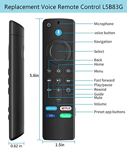 Voice Remote Control L5B83G Replacement for Fire TV (3rd Gen, Pendant Design), Fire TV Lite, Fire TV Stick 4K Max/Bundle (2nd Gen and Later), TV Cube (1st Gen and Later)