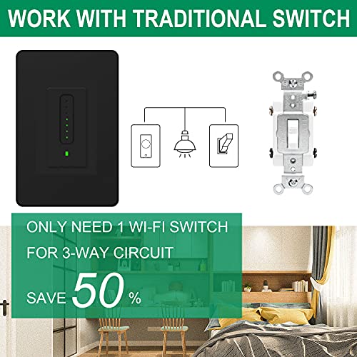 3 Way Smart Dimmer Switch by Martin Jerry | Black Touch Trailing Edge 4 Way Smart Dimmer Switch, SmartLife App, Compatible with Alexa as WiFi Light Switch Dimmer, Works with Google Home