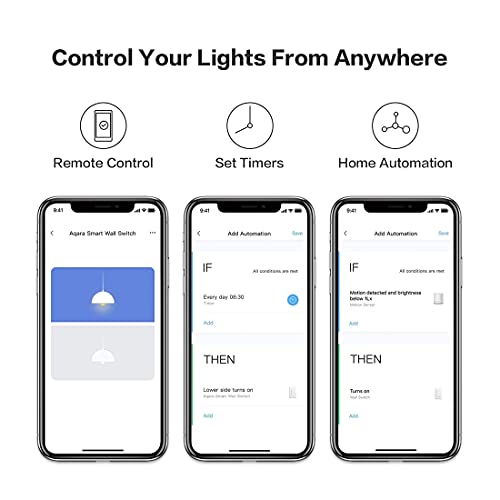 Aqara Smart Light Switch (No Neutral, Double Rocker) Plus Aqara Wireless Mini Switch, Requires AQARA HUB, Zigbee Connection, Remote Control and Set Timer for Home Automation