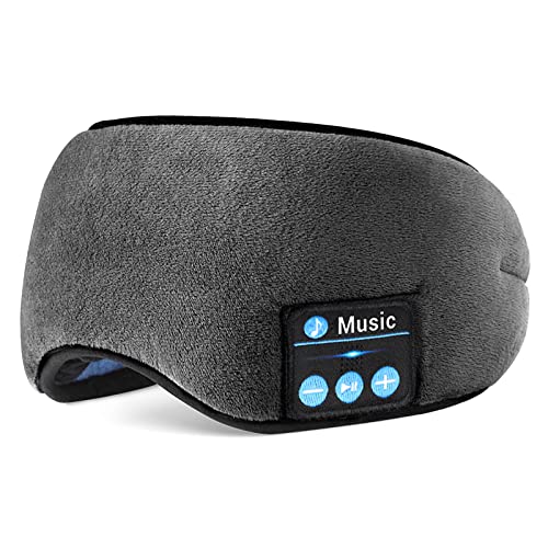 Sleeping Headphones Eye Mask for Sleeping with Removable Wireless Headphones Microphone Handsfree Travel Sleep Music Mask Gifts for Him (Grey)