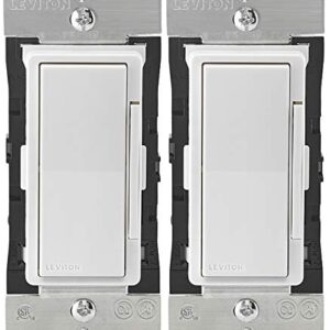 Leviton D26HD-1BW-2 Pack D26HD-1BW Decora Smart Wi-Fi, No Hub Required (2nd Gen) 600W Dimmer Switch 2-Pack, White