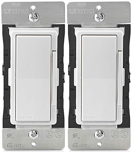 Leviton D26HD-1BW-2 Pack D26HD-1BW Decora Smart Wi-Fi, No Hub Required (2nd Gen) 600W Dimmer Switch 2-Pack, White