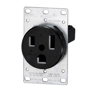 Leviton 5374-S00 50 Amp, 250 Volt, Flush Mounting Receptacle, Straight Blade, Industrial Grade, Grounding, Black, 1-Pack