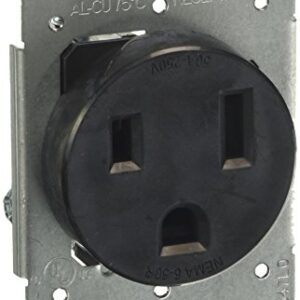 Leviton 5374-S00 50 Amp, 250 Volt, Flush Mounting Receptacle, Straight Blade, Industrial Grade, Grounding, Black, 1-Pack