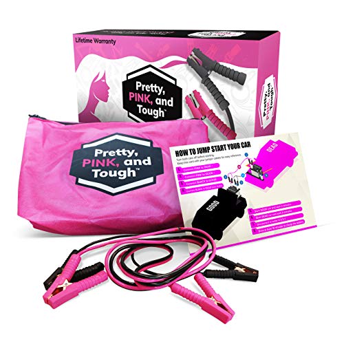 Pretty Pink and Tough Deluxe Jumper Cable Set - Pink Jumper Cables for Teen Girls and Women - 12-ft, Pink and Black Carry Pouch, Instruction Card,