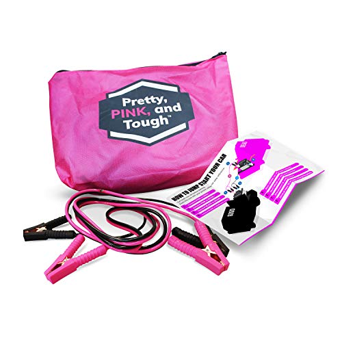 Pretty Pink and Tough Deluxe Jumper Cable Set - Pink Jumper Cables for Teen Girls and Women - 12-ft, Pink and Black Carry Pouch, Instruction Card,