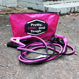 Pretty Pink and Tough Deluxe Jumper Cable Set - Pink Jumper Cables for Teen Girls and Women - 12-ft, Pink and Black Carry Pouch, Instruction Card,