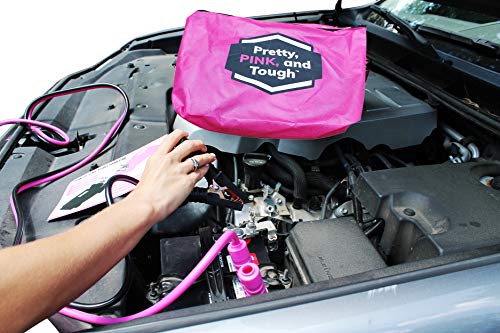 Pretty Pink and Tough Deluxe Jumper Cable Set - Pink Jumper Cables for Teen Girls and Women - 12-ft, Pink and Black Carry Pouch, Instruction Card,