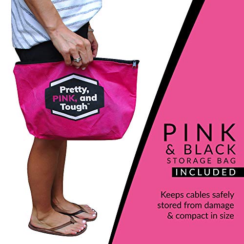 Pretty Pink and Tough Deluxe Jumper Cable Set - Pink Jumper Cables for Teen Girls and Women - 12-ft, Pink and Black Carry Pouch, Instruction Card,