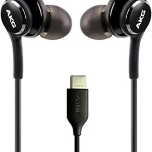 SGNics 2021 Stereo Headphones for Samsung Galaxy A21 Braided Cable - Designed by AKG - with Microphone (Black) USB-C Connector