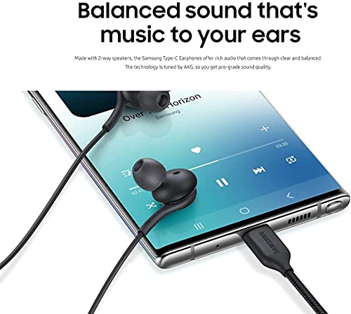 SGNics 2021 Stereo Headphones for Samsung Galaxy A21 Braided Cable - Designed by AKG - with Microphone (Black) USB-C Connector