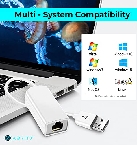 USB to Ethernet Adapter Powerline RJ45 Adaptor Extender Internet for PC Laptop TV Apple MacBook Printer, Converter LAN Cable Network Socket Switch Port Plug Wireless WiFi Router Booster to fire Stick