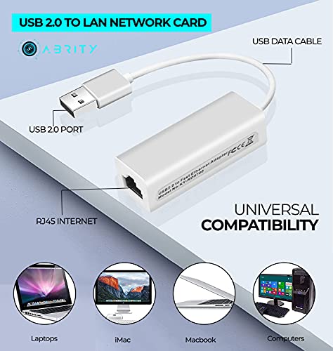 USB to Ethernet Adapter Powerline RJ45 Adaptor Extender Internet for PC Laptop TV Apple MacBook Printer, Converter LAN Cable Network Socket Switch Port Plug Wireless WiFi Router Booster to fire Stick