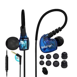 moxking wired sport earphone running earphone with microphone and remote sweatproof and noise-resistant in ear earphone for running gym jogging workout exercise (blue)