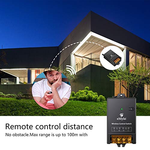 eMylo Smat Wireless Remote Switch AC 100V 220V 240V Relay RF Remote Light Switch Smart Wall Light Switch for Household Appliances and Industrial Equipment with 100m Remote Range