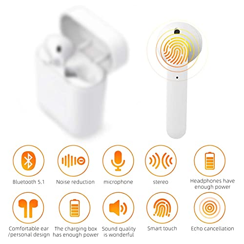 Wireless Earbuds,Bluetooth Headphones Built-in Mic,Bluetooth 5.1 Ear Buds with Hi-Fi Stereo Sound,IPX7 Waterproof Touch Control with Type C Quick Charging for iOS/Android