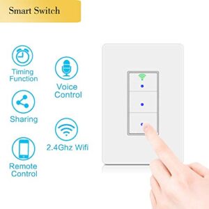 SANA Smart Light Switch,WiFi Wall Light Switch, Easy Installation and APP Control, Compatible with Alexa and Google Home, No Hub Required (3 Switches in 1 Gang)