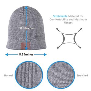 BearsFire Wireless Music Hat Beanie Compatible with Bluetooth Headphone Stereo Speaker Mic, Winter Warm Thick Skull Hat Washable Knit Running Cap for Men Women Outdoor Sports (Light Grey)