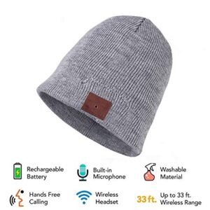 BearsFire Wireless Music Hat Beanie Compatible with Bluetooth Headphone Stereo Speaker Mic, Winter Warm Thick Skull Hat Washable Knit Running Cap for Men Women Outdoor Sports (Light Grey)