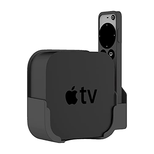 HeyMoonTong Apple TV Mount Compatible with All Apple TVs - Wall Mount Bracket with Remote Holder Fits for All Apple TV 4K / HD (2022 & 2021), with Siri Remote Silicone Protective Case / Cover (Black)