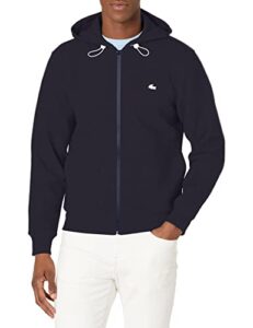 lacoste men’s long sleeve zipper taping hooded sweatshirt, abysm, xxl