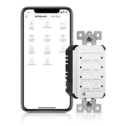 TOPGREENER Smart Light Switch Wi-Fi Scene Controller, 8-Button Programmable Home Automation, Neutral Wire Required, 2.4GHz Network, UL Listed, FCC Compliant, TGWFSC8, White