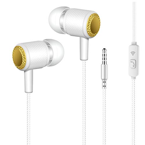 OCUhome Earbuds, Earbud Headphones with Microphone, H002 Dynamic HiFi Stereo in-Ear Sport Earphone Heavy Bass Earbuds Compatible with Various Mobile Phones Golden