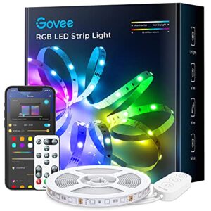 govee 16.4ft color changing led strip lights, bluetooth led lights with app control, remote, control box, 64 scenes and music sync lights for bedroom, room, kitchen, party