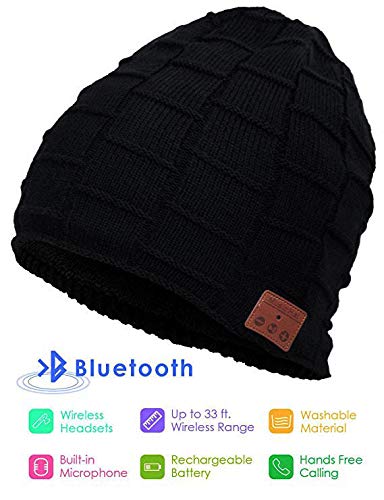 Bluetooth Beanie Hat, Music Hat with Bluetooth Headphones Supports Hands-Free HD Music &Calling Black