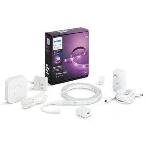 philips hue lightstrip starter kit (6ft light strip, base plug, hue hub), compatible with alexa, google assistant, white