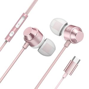 luyanhapy9 in-ear earbuds wired earphone,wired control stereo type-c earphone earbuds sport headset sound noise isolating with mic for mobile phone rose gold one size