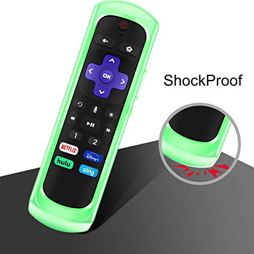 CaseBot Case for Roku Voice Remote Pro, Roku Ultra 4K (2022)/ 4800R (2020)/ 4670 (2019)/ 4661 (2018)/ 4660 (2017), Roku 1/2/3/4 Remote-Honey Comb Anti-Slip Shockproof Silicone Cover, Green Glow