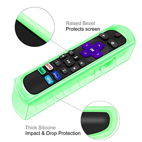 CaseBot Case for Roku Voice Remote Pro, Roku Ultra 4K (2022)/ 4800R (2020)/ 4670 (2019)/ 4661 (2018)/ 4660 (2017), Roku 1/2/3/4 Remote-Honey Comb Anti-Slip Shockproof Silicone Cover, Green Glow