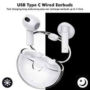 TITACUTE Wireless Earbud Bluetooth Headphone Clear in-Ear Earphone for iPhone 14 13 Pro Max 12 11 XR 8 Galaxy Z Flip Fold 4 3 Samsung S23 S22 S21 S20 A53 A14 Pixel 6 7 6a Noise Canceling USB C Headset