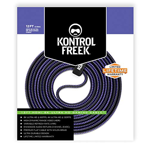 KontrolFreek 12FT (3.6m) HDMI 8K Ultra Gaming Cable Supports Ethernet, 3D, Audio Return Channel (ARC), High Dynamic Range Video and 8K Ultra HD @ 60 FPS- Black and Purple