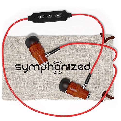 Symphonized NRG 2.0 Bluetooth Wireless Wood in-Ear Noise-isolating Headphones, Earbuds, Earphones with Mic & Volume Control (Orange) (Red)