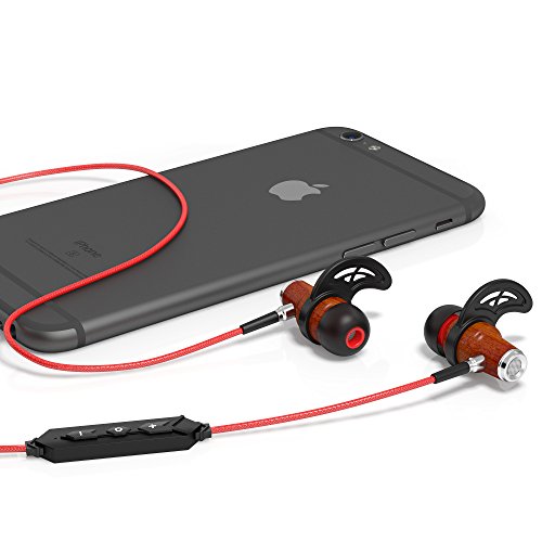 Symphonized NRG 2.0 Bluetooth Wireless Wood in-Ear Noise-isolating Headphones, Earbuds, Earphones with Mic & Volume Control (Orange) (Red)