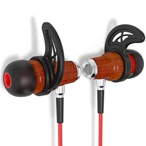 Symphonized NRG 2.0 Bluetooth Wireless Wood in-Ear Noise-isolating Headphones, Earbuds, Earphones with Mic & Volume Control (Orange) (Red)